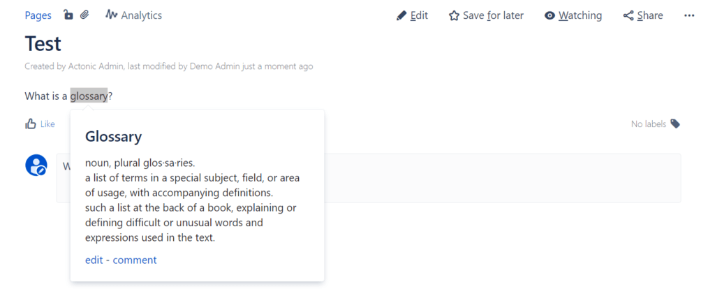 How to create a glossary in Confluence? - Actonic – Unfolding your potential